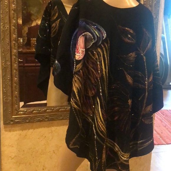 Jackets & Coats | Womans Black Sparkly Hand Painted Designer Cape ...